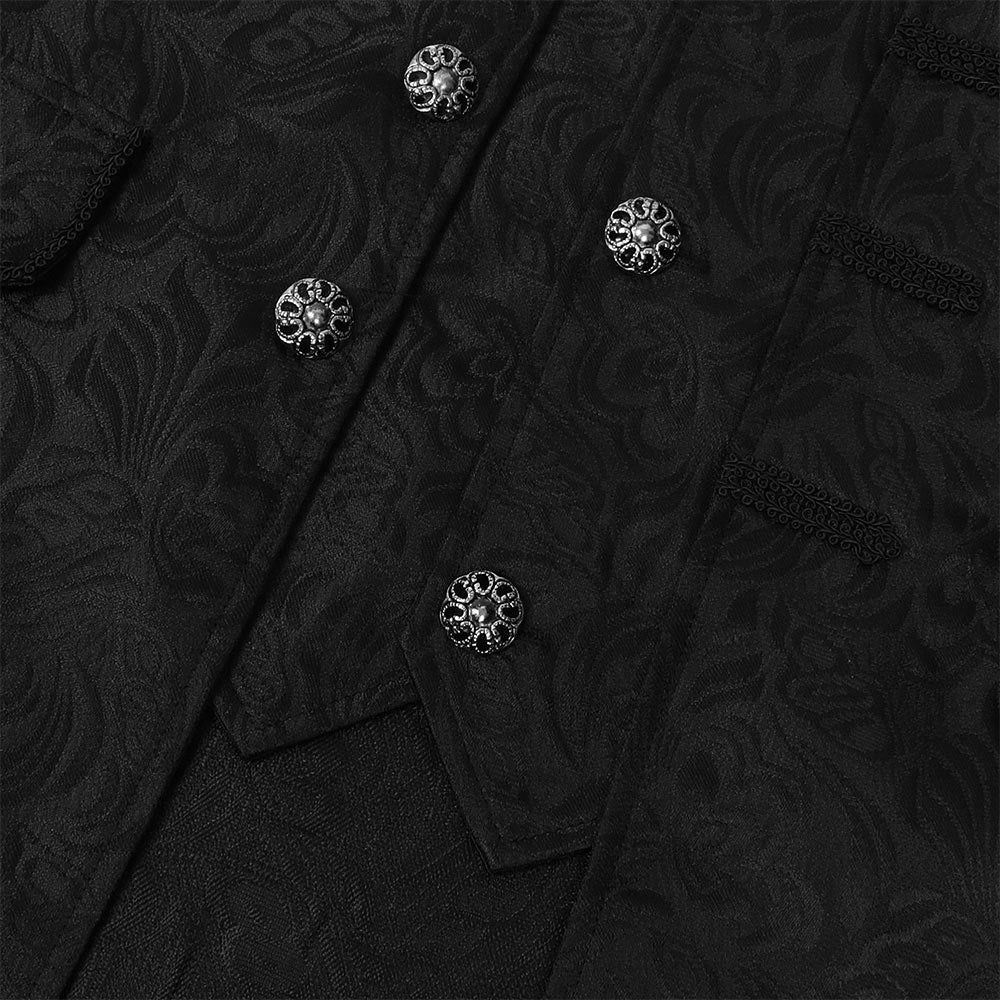 Retro Medieval Steampunk Standing Collar Men's Black Coat Cosplay Outf ...