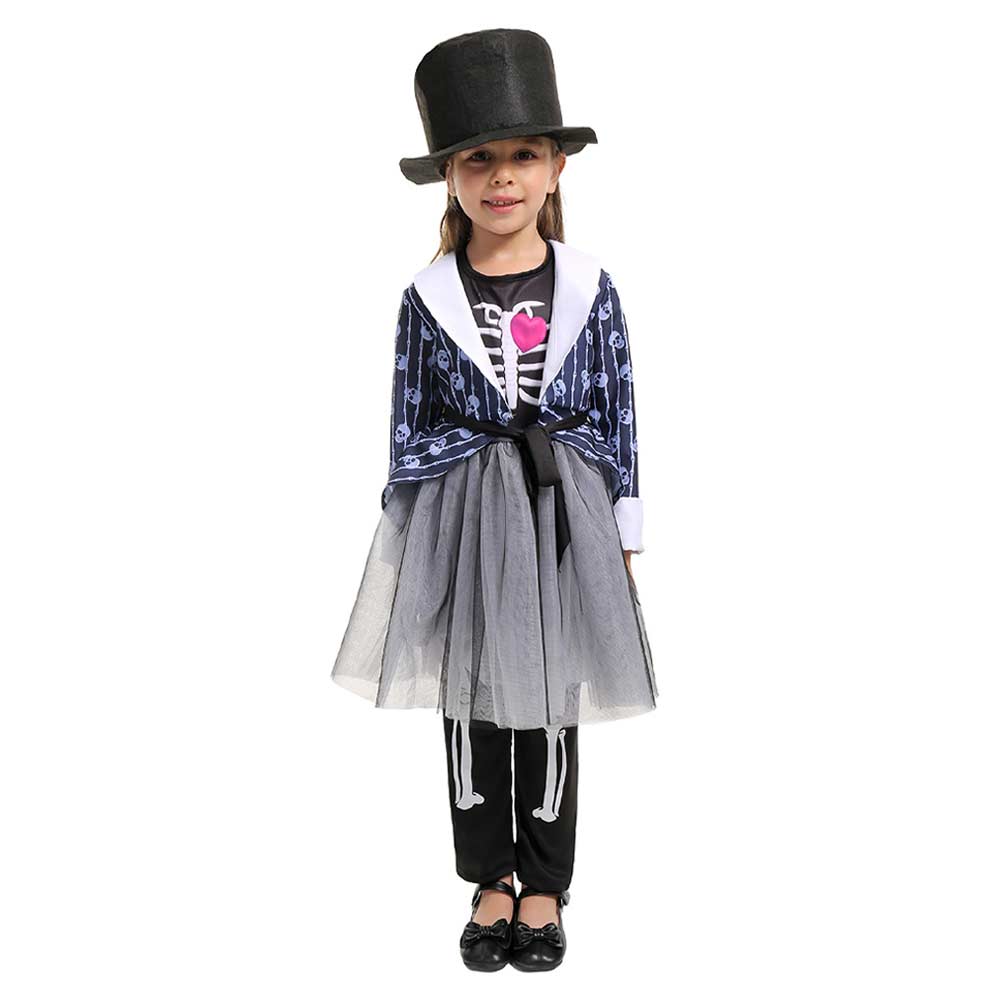 Skeleton Skull Kids Girl Cosplay Uniform Dress Costume Outfits Hallowe ...