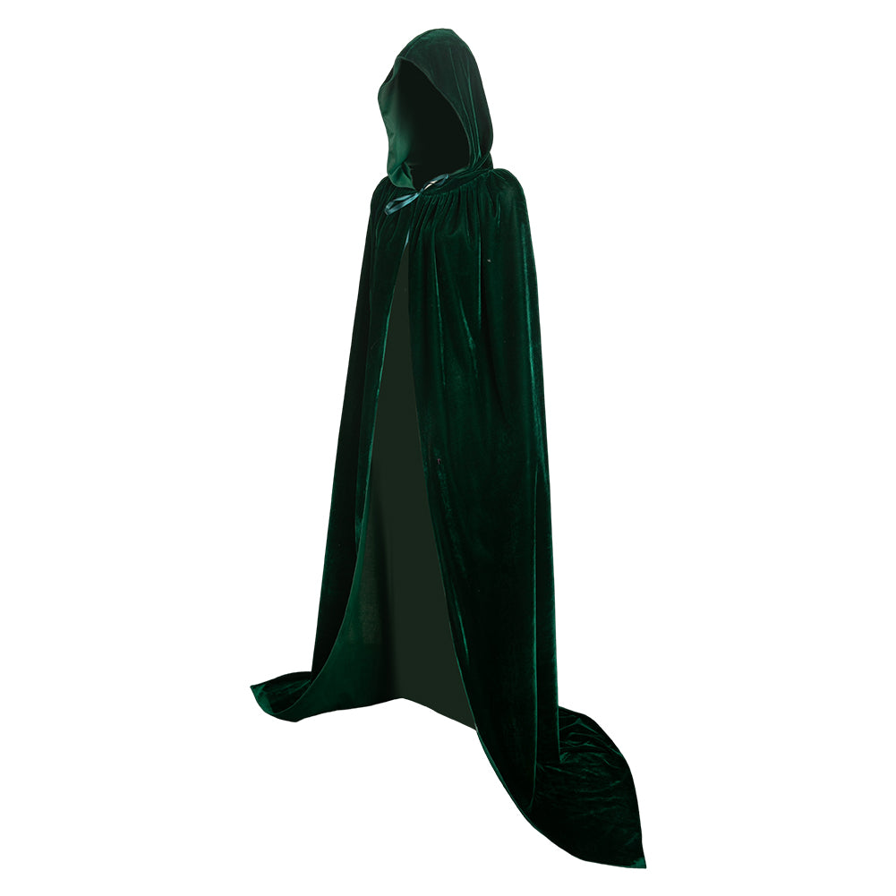 Thickened Gold Velvet Dark Green Cosplay Hooded Cloak Halloween Costum ...