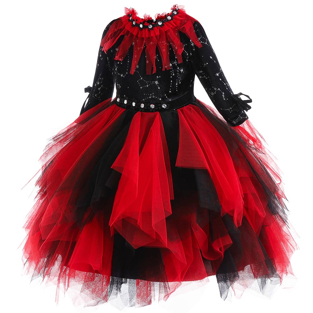 Vampire Witch Cosplay Red Mesh Dress For Kids Girls Outfits Halloween ...