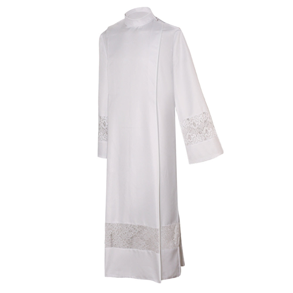 White Sheer Lace Pastor Uniform God Father Robe Cosplay Costume Outfit ...