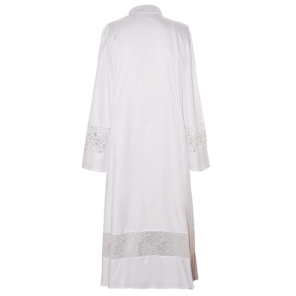 White Sheer Lace Pastor Uniform God Father Robe Cosplay Costume Outfit ...