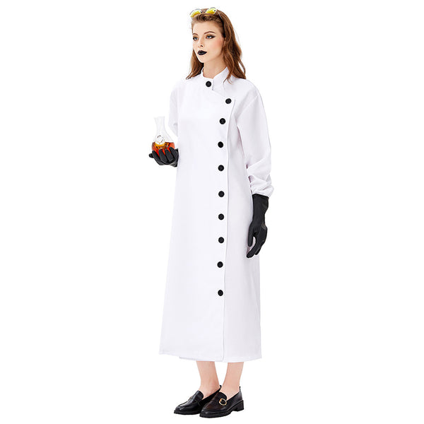 Women Halloween White Lab Coat Full Length Long Sleeve Fancy Cosplay C ...