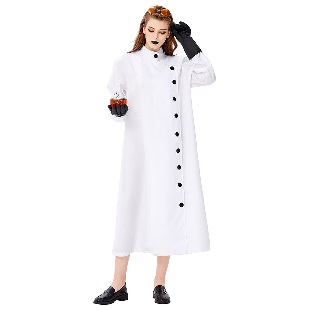 Women Halloween White Lab Coat Full Length Long Sleeve Fancy Cosplay C ...