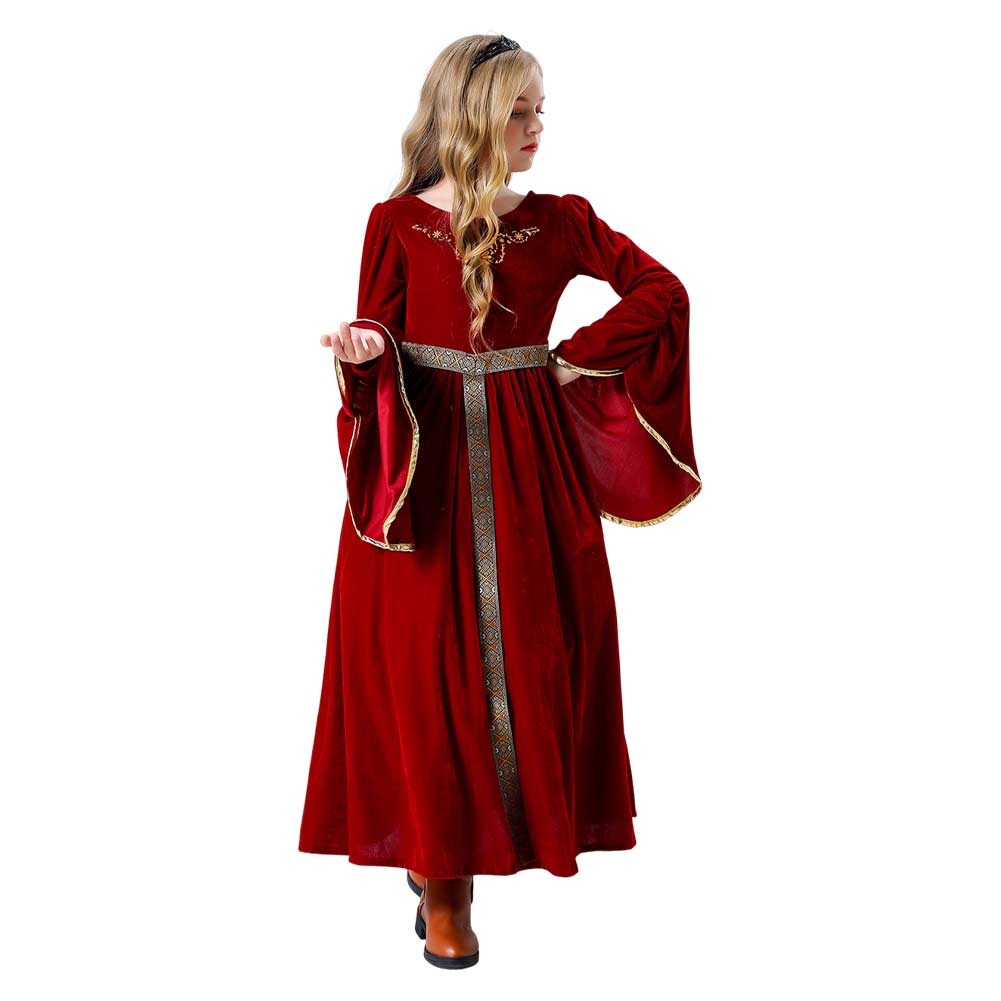 Kids Girls Retro Medieval Palace Cosplay Red Princess Dress Costume Fa ...